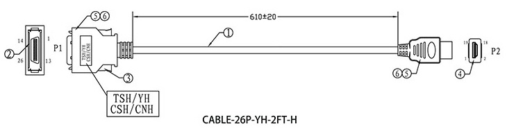 Xenarc CABLE-26P-YH-2FT-H 26-Pin Short Length (2 Feet) YH Monitor Input ...